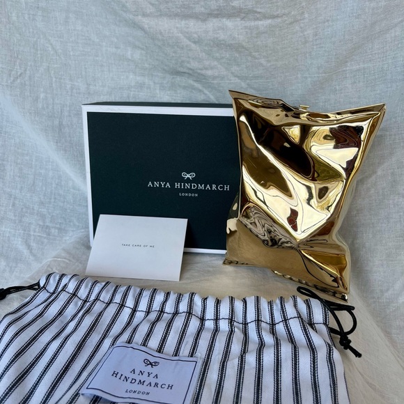 Anya Hindmarch | Bags | Anya Hindmarch Crisp Packet Clutch In Brass ...